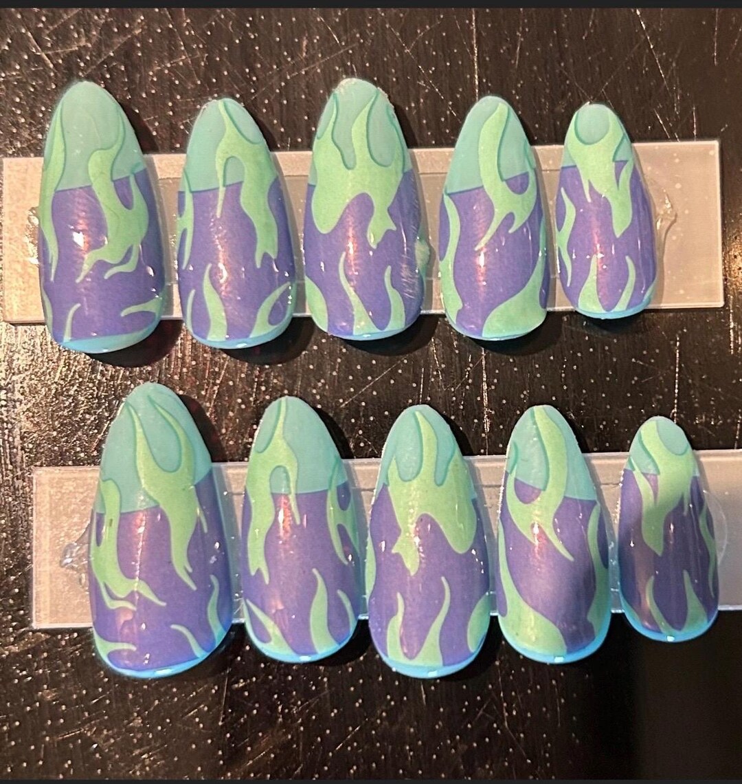 Blue Fire Glow Press on Nails - Etsy