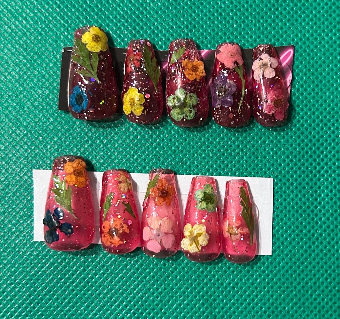 Pink Glitter Gelly Flowers Press on Nails - Etsy