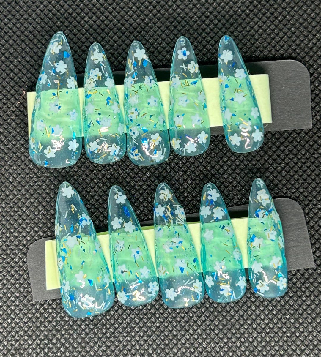 Blue Gelly Flowers Press on Nails - Etsy