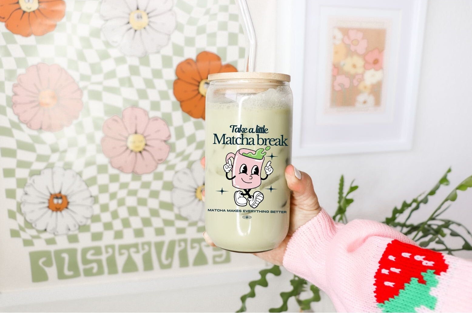 Take a Little Matcha Break Iced Matcha Glass Cute Tumbler Stylish Iced ...