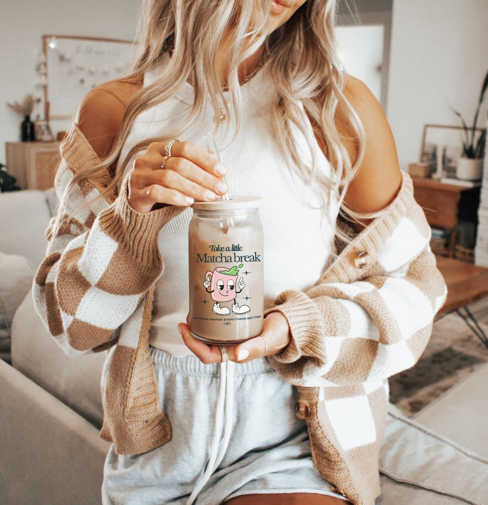 16oz Take a Little Matcha Break Iced Matcha Glass With Bamboo Lid and ...