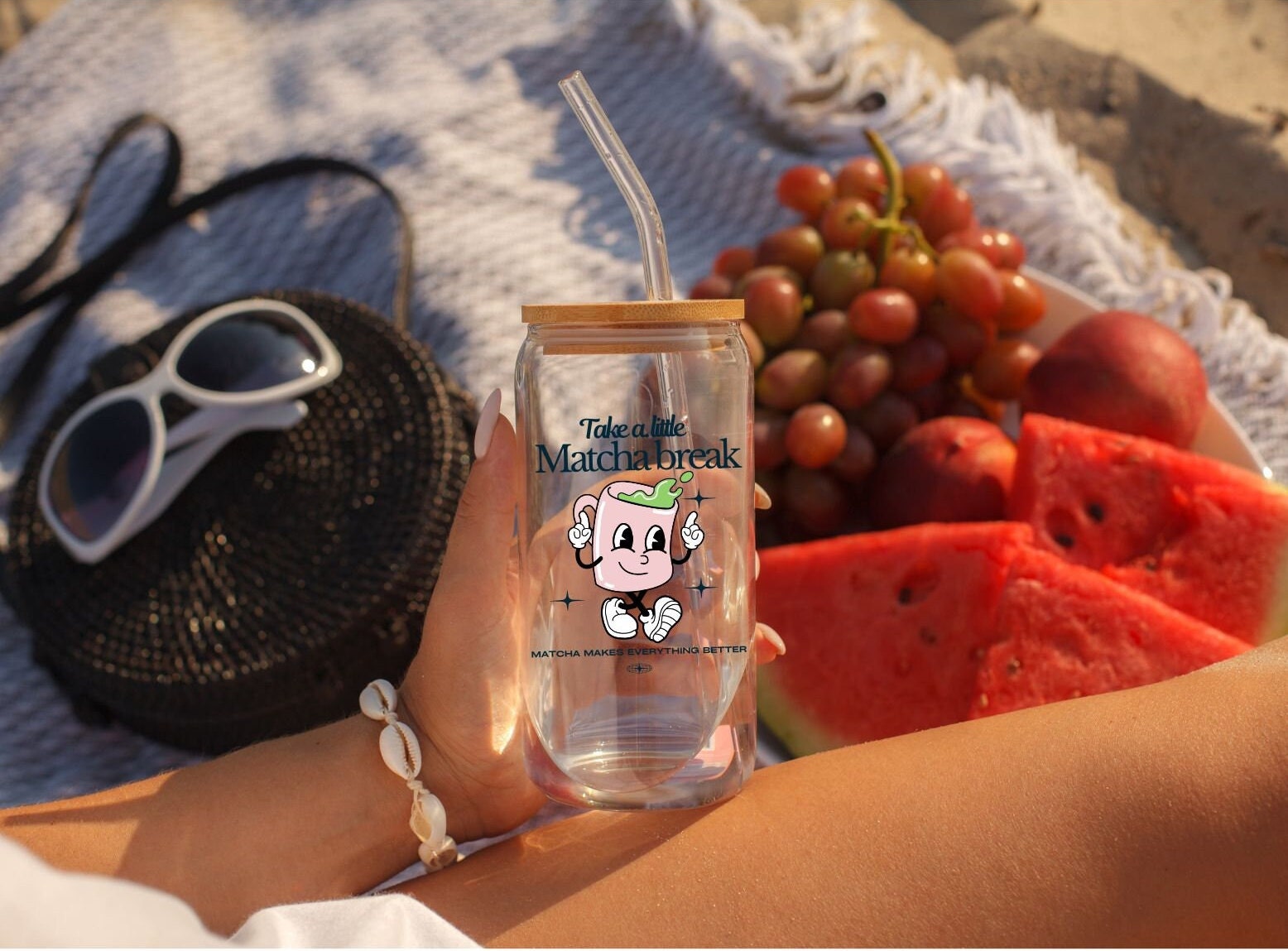 Take a Little Matcha Break Iced Matcha Glass Cute Tumbler Stylish Iced ...