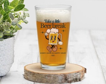 Happy Hour Beer Glass, Funny Beer Glasses, Friend Beer Glass, Beer Gift ...