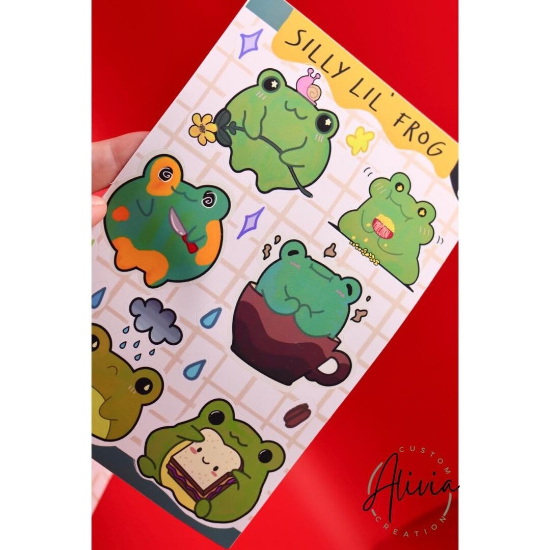 Silly Lil' Guy Frog Waterproof A5 Vinyl Sticker Sheet Kawaii Planner ...