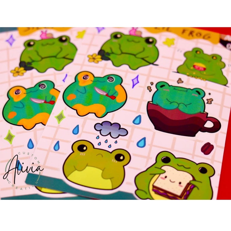Silly Lil' Guy Frog Waterproof A5 Vinyl Sticker Sheet Kawaii Planner ...