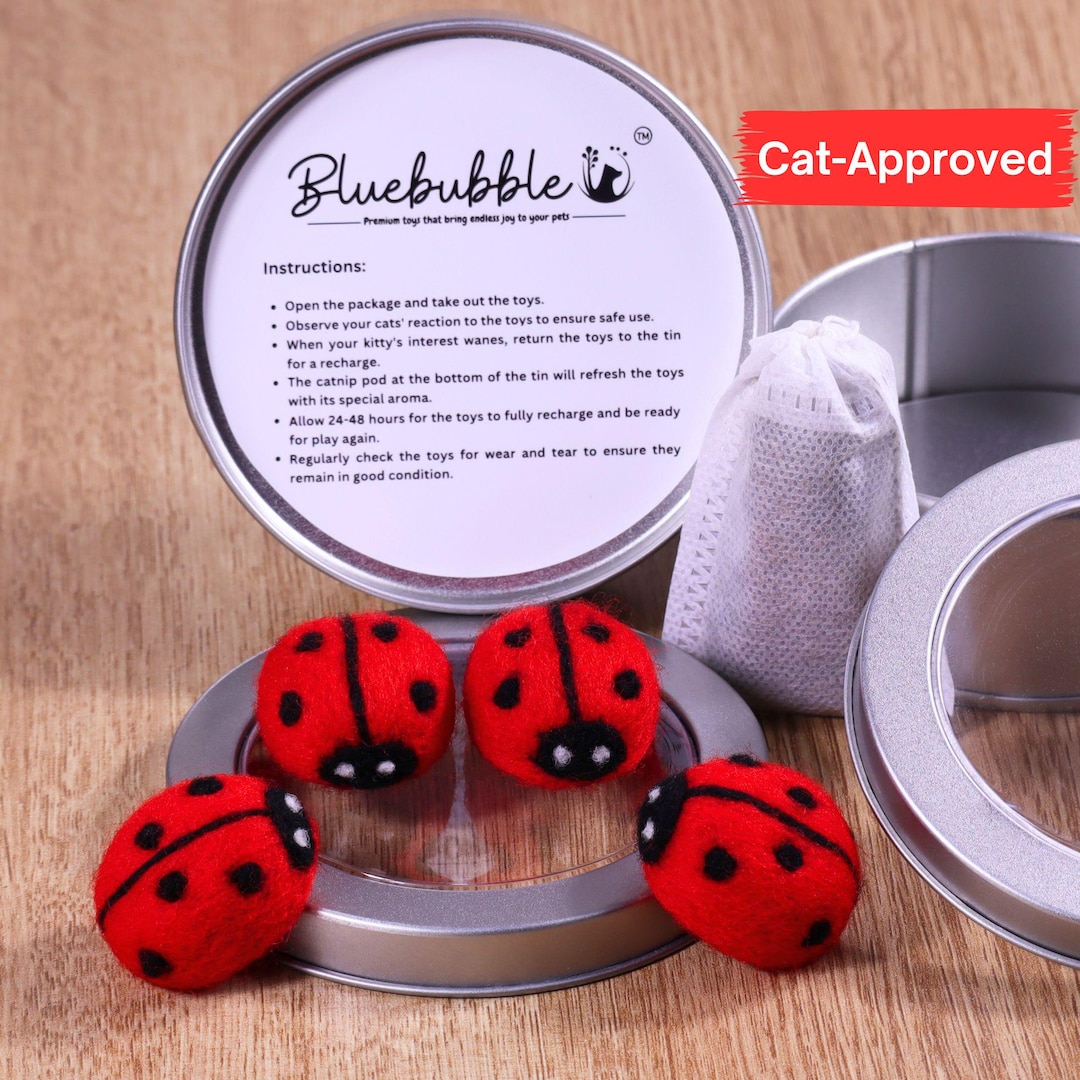 Felted Ladybug Cat Toys: Catnip Silvervine Infused, New Zealand Wool ...