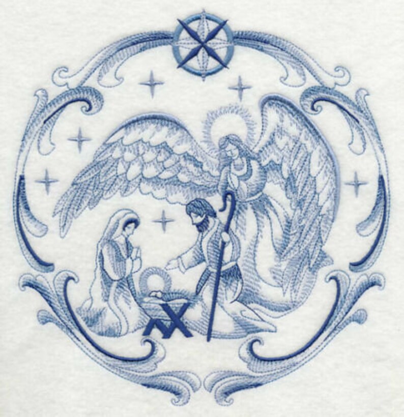 Delft Blue Nativity Christmas EMBROIDERED QUILT BLOCKS - Etsy