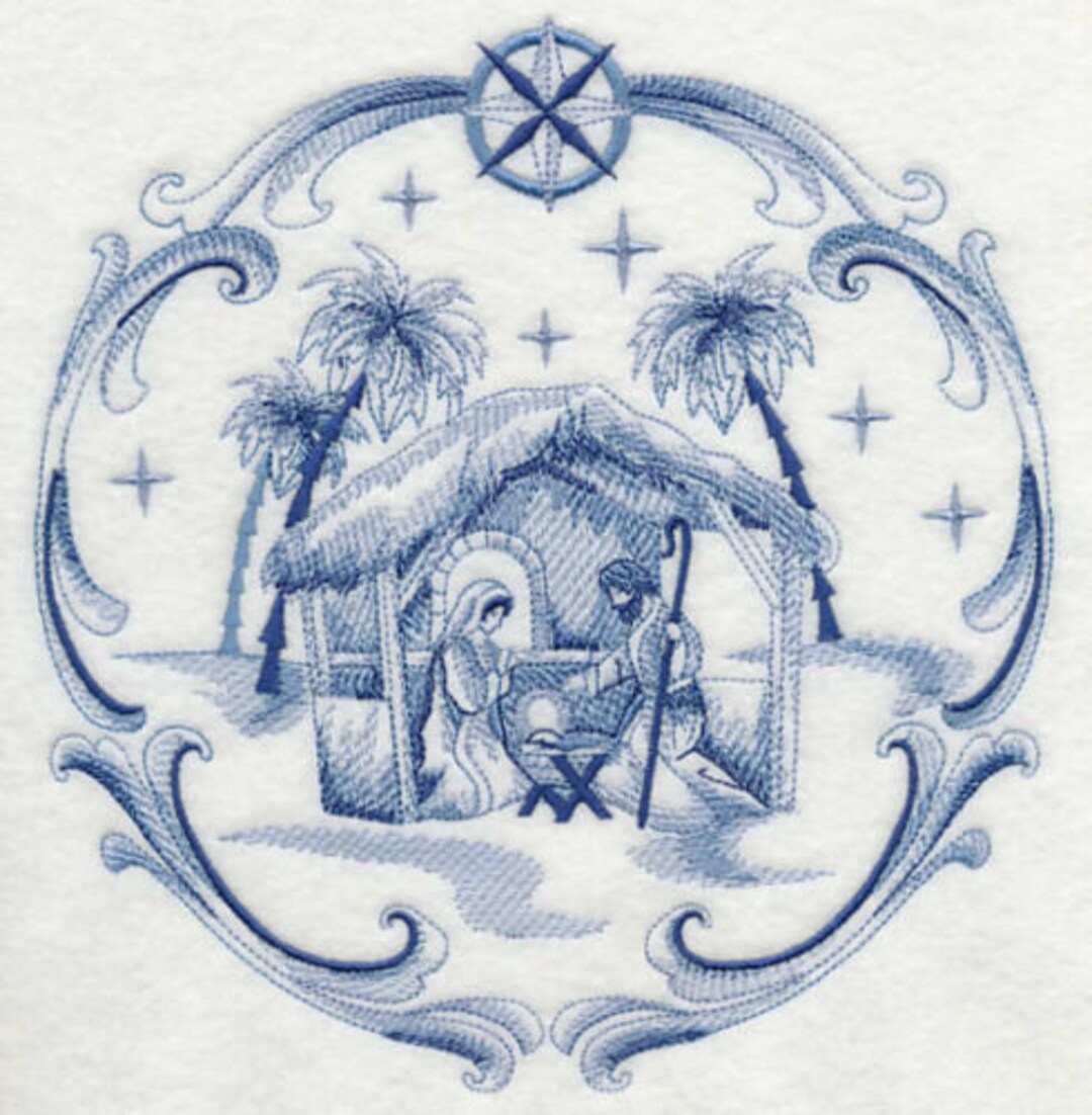 Delft Blue Nativity Christmas EMBROIDERED QUILT BLOCKS - Etsy