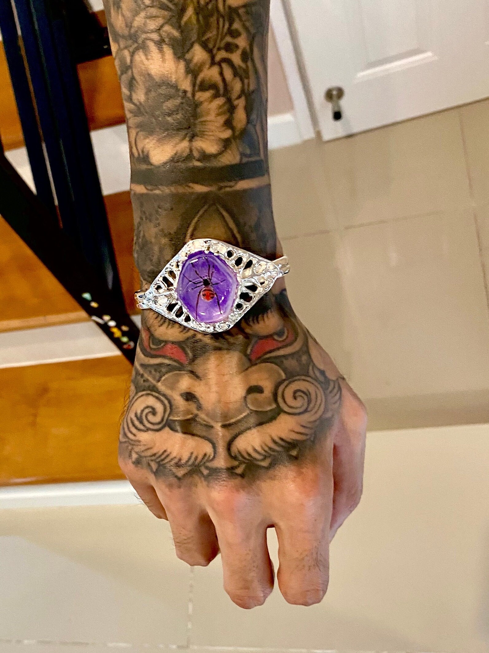 POISONOUS Real Black Widow Spider CUFF Bangle 925 Sterling Silver ...