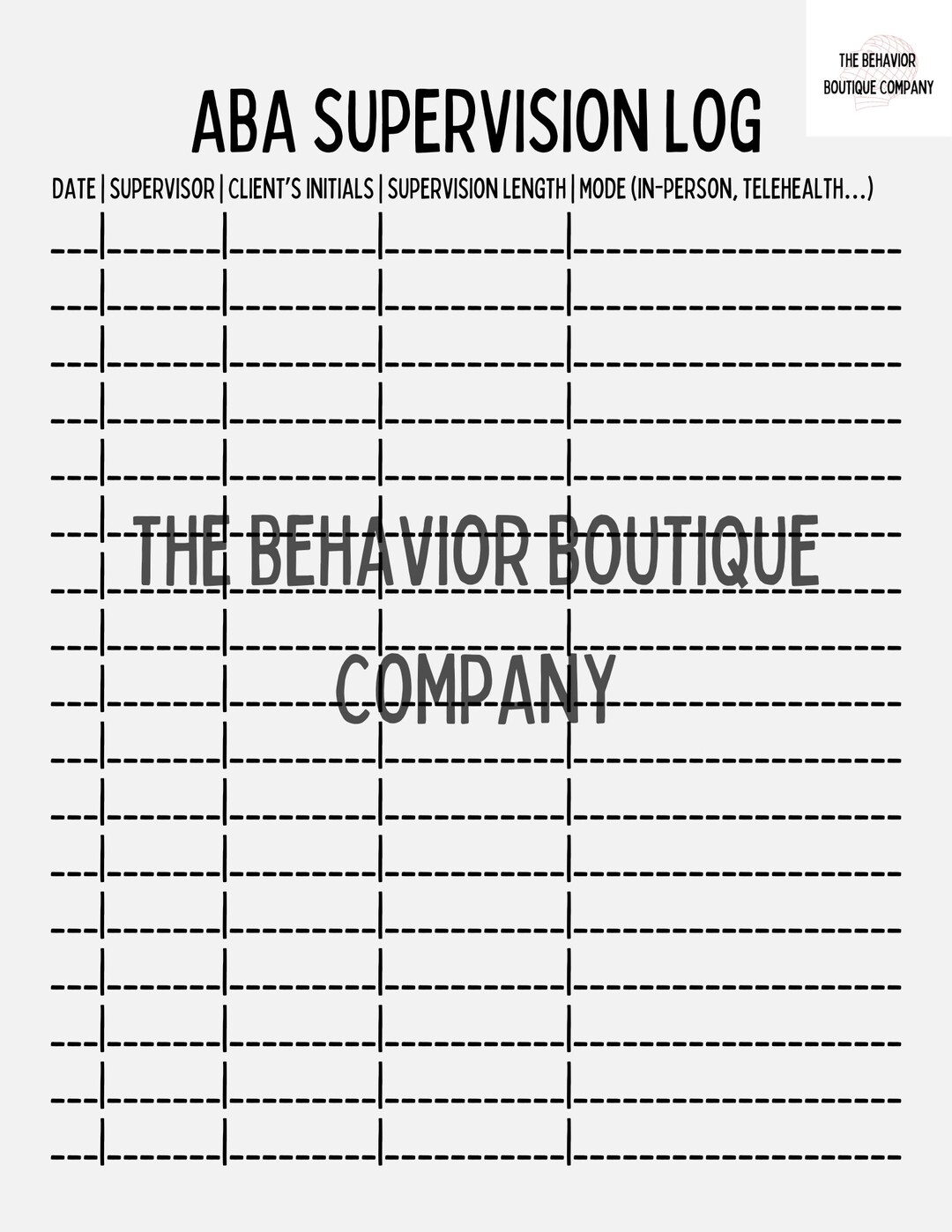 ABA RBT Supervision Log - Etsy