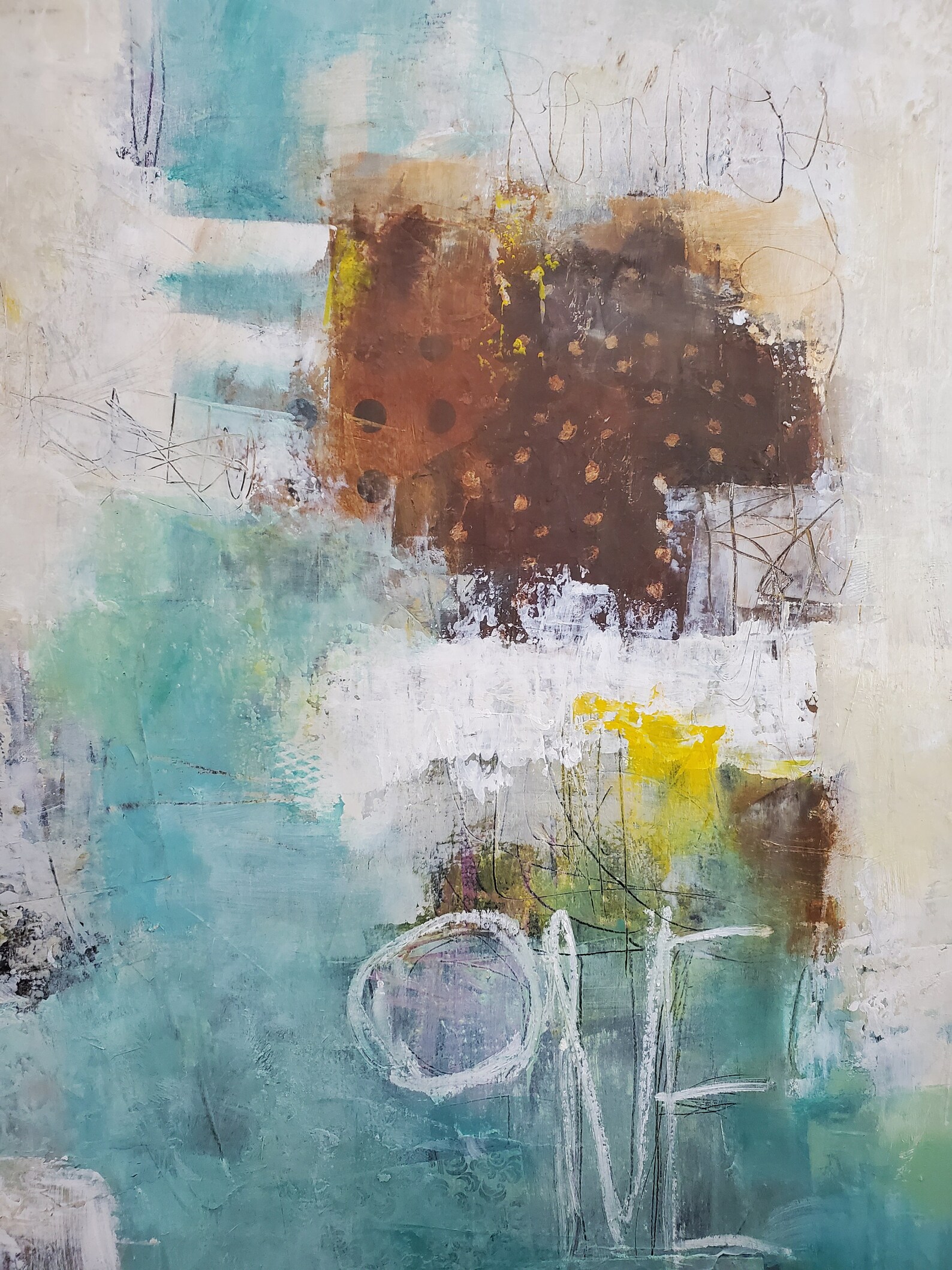 Aqua and Brown Contemporary Original Cold Wax and Oil Painting | Etsy