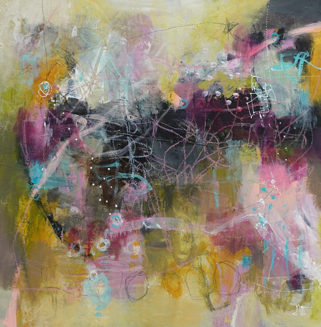 Modern Expressionistic Abstract Painting in Greens and Purples Original ...