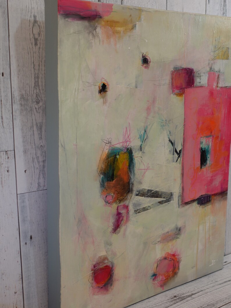 Modern Expressionistic Abstract Art 16x20 Pink and White - Etsy