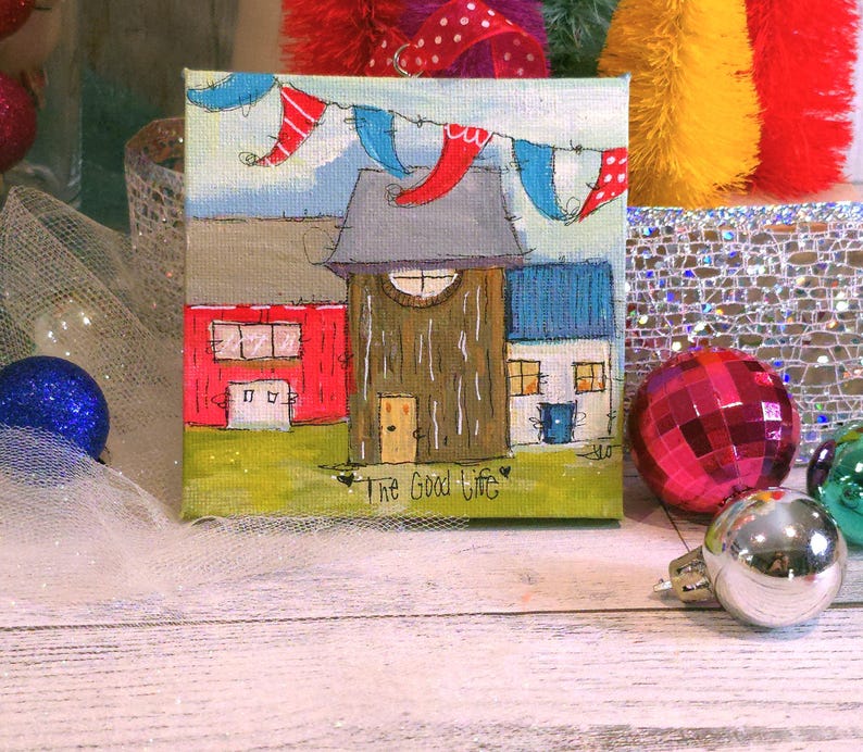 Farm House Country Life Inspired House Ornament Art 4x4 on Canvas by ...