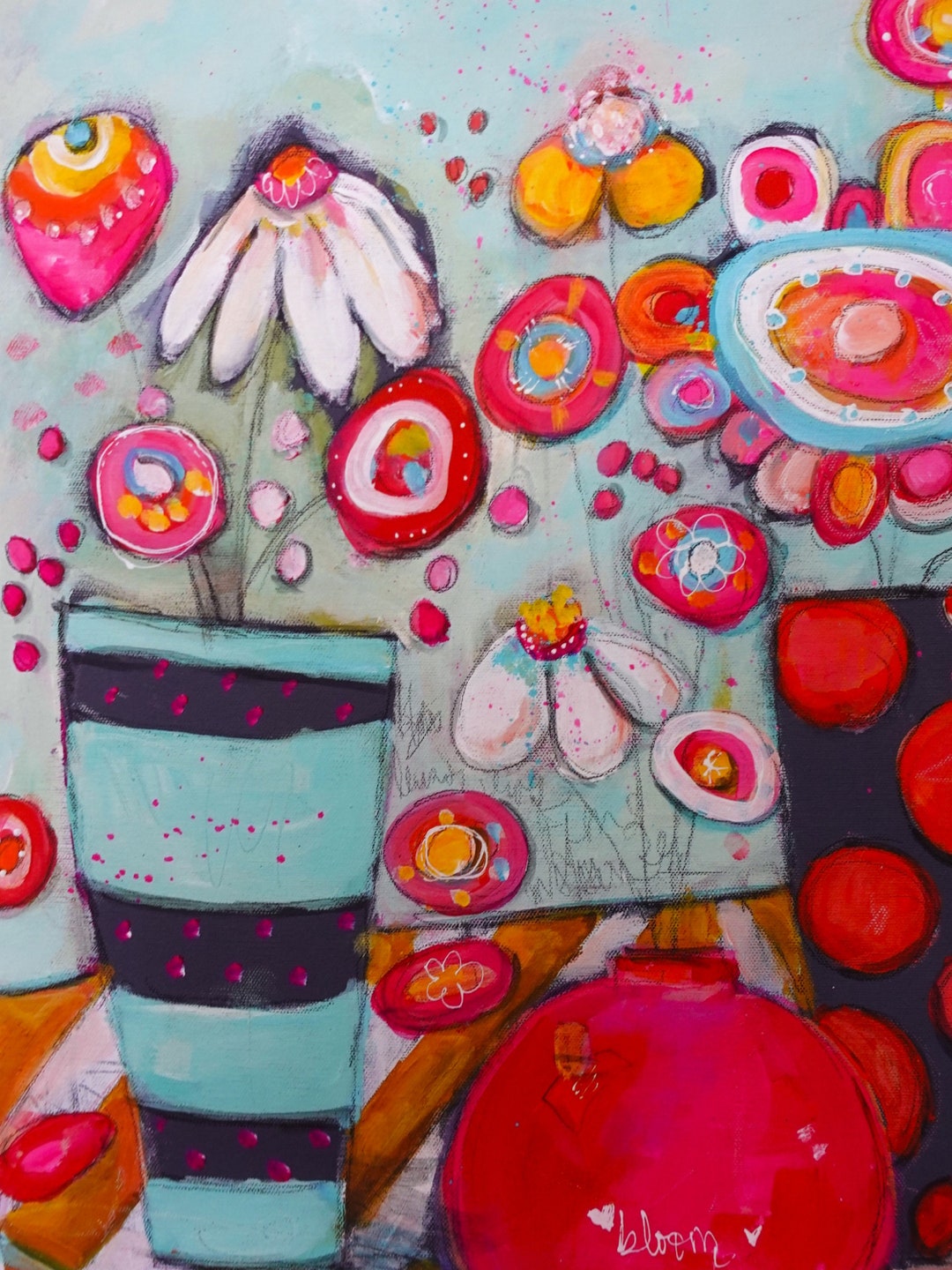 Children's Room Decor Funky Flower Art Paper Giclee Print Rectangle ...