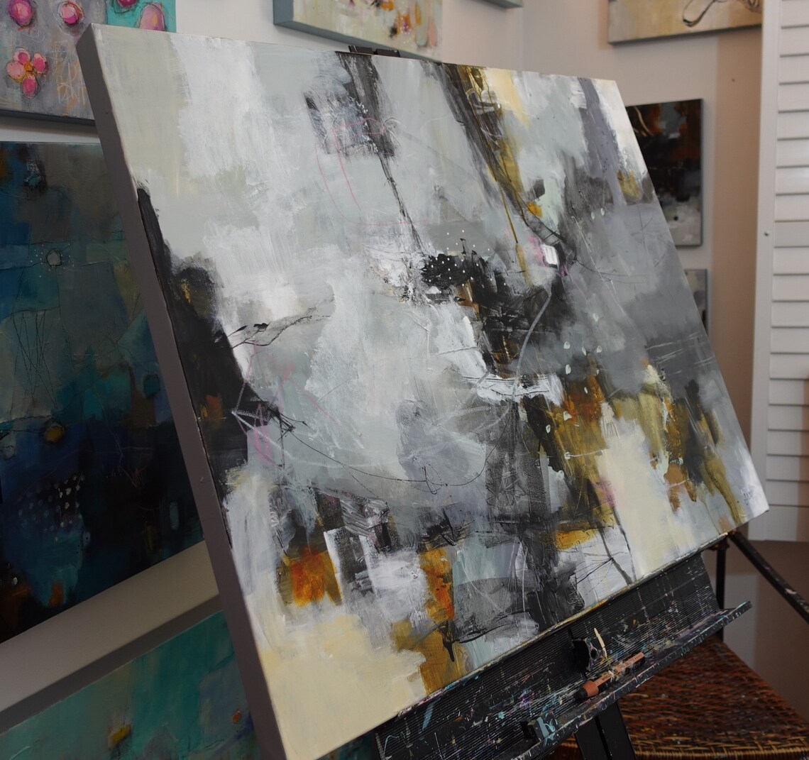 Neutral Abstract Painting on Canvas Moody Painting Original - Etsy