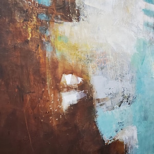 Aqua and Brown Contemporary Original Cold Wax and Oil Painting "one" on ...