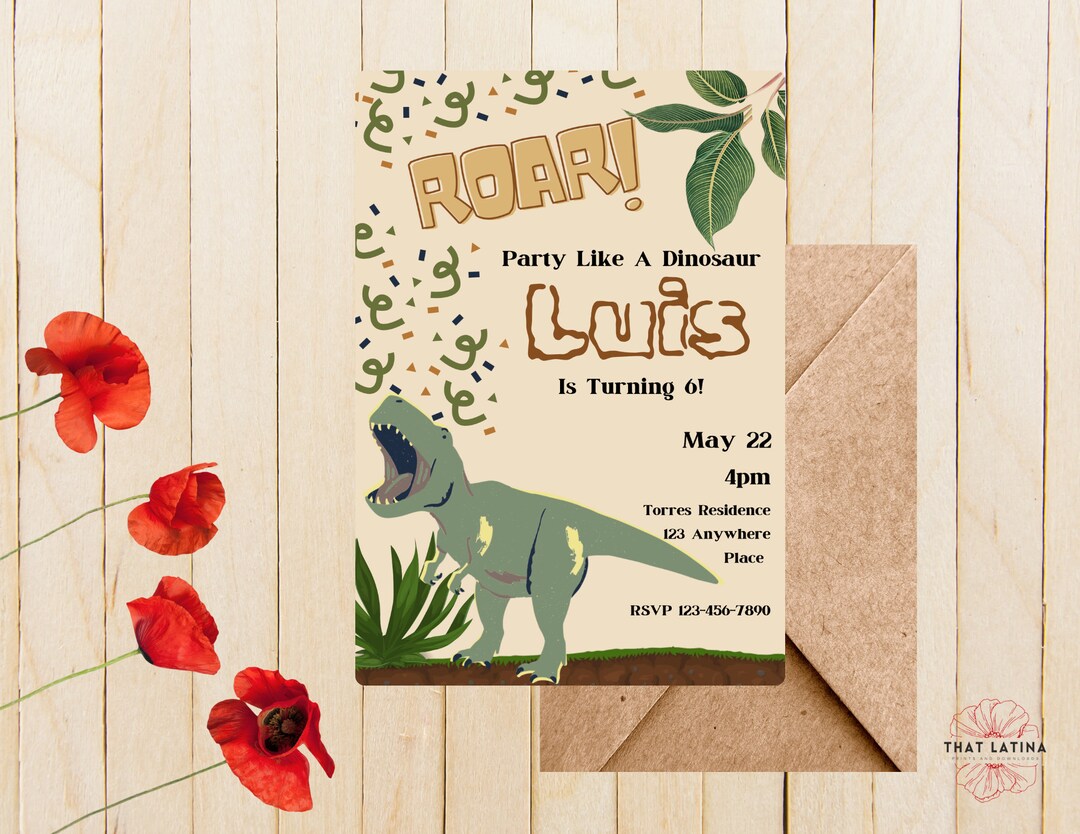 Dinosaur Invitation | T-rex Invitation | Birthday Invitation | Kid's ...