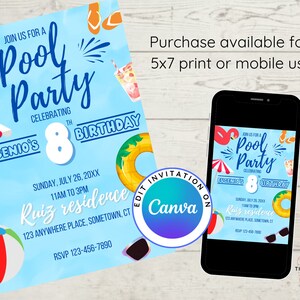 Pool Party Invitation | Floaties Invitation | Birthday Invitation | Kid ...