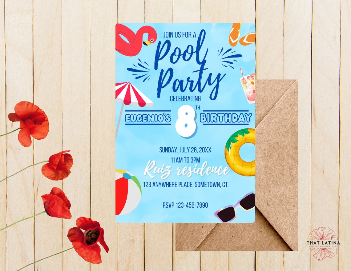 Pool Party Invitation | Floaties Invitation | Birthday Invitation | Kid ...