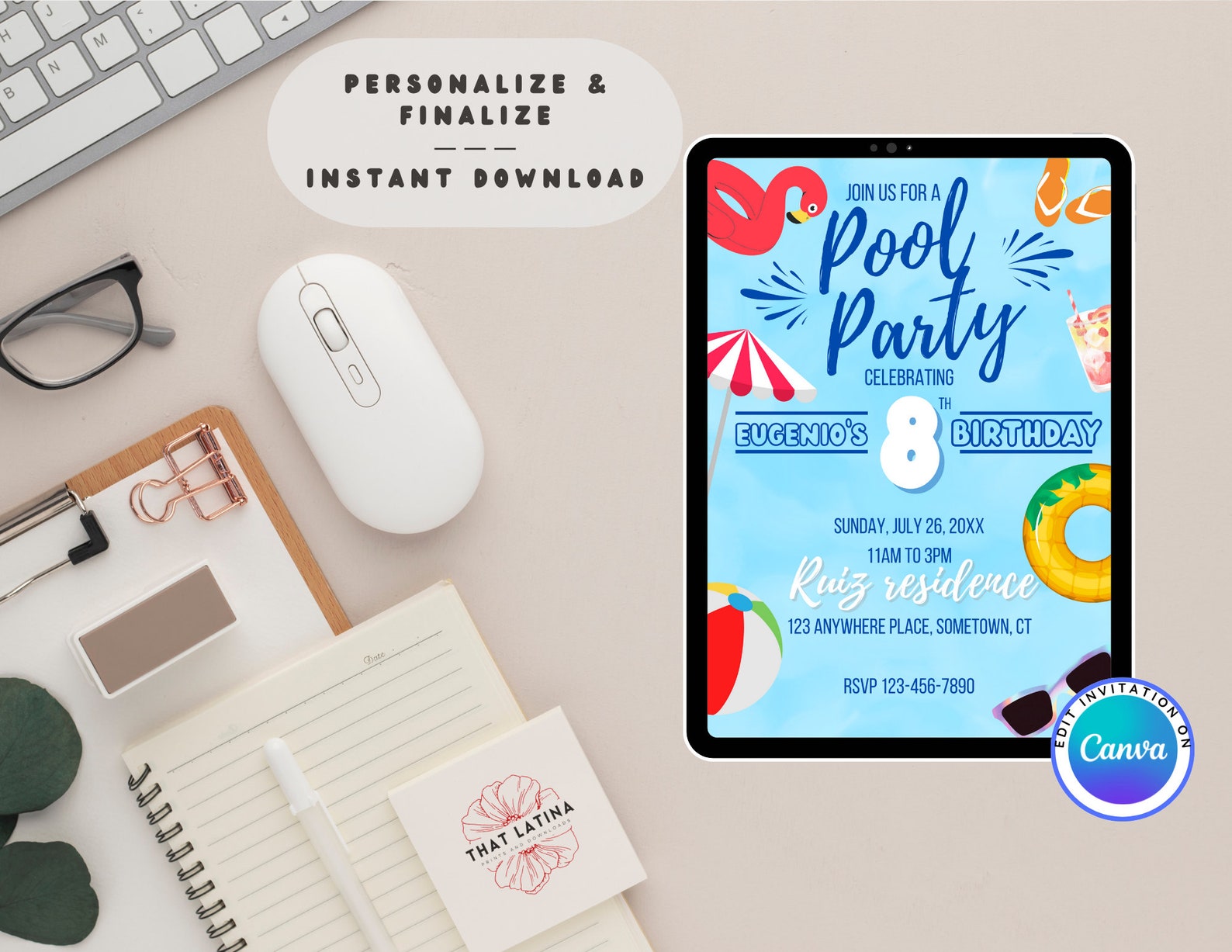 Pool Party Invitation | Floaties Invitation | Birthday Invitation | Kid's Birthday Invitation ...