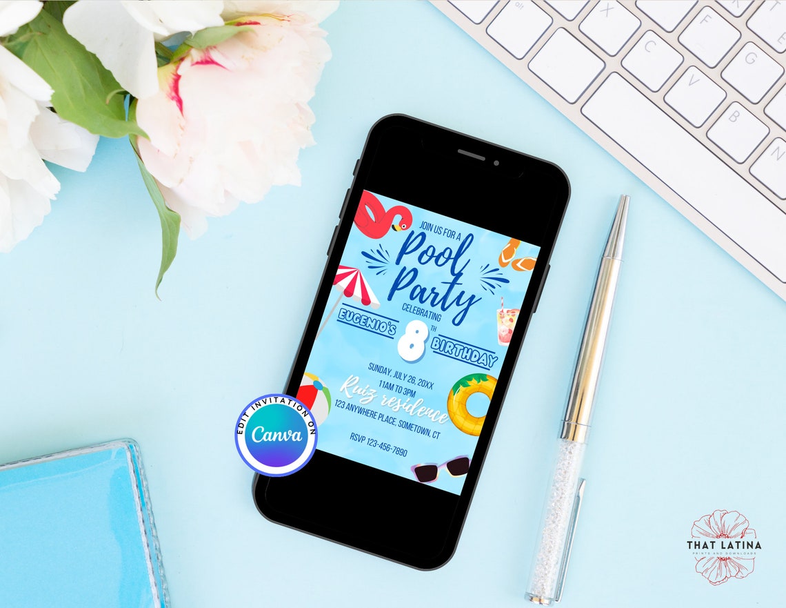 Pool Party Invitation | Floaties Invitation | Birthday Invitation | Kid ...