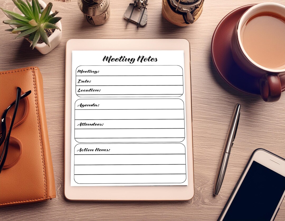 Simple Printable & Digital Meeting Notes Template for Ipad, Android ...