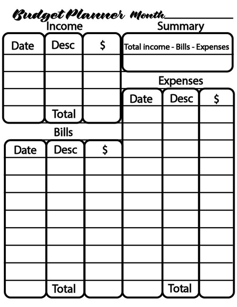 Basic Monthly Budget Planner Printable Financial Organizer - Etsy