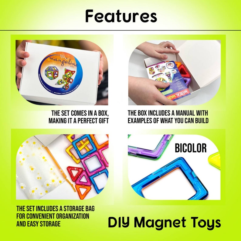 Magnetic Tiles 50 Pcs, Magnetic Building Blocks Big Size Kids Toys ...
