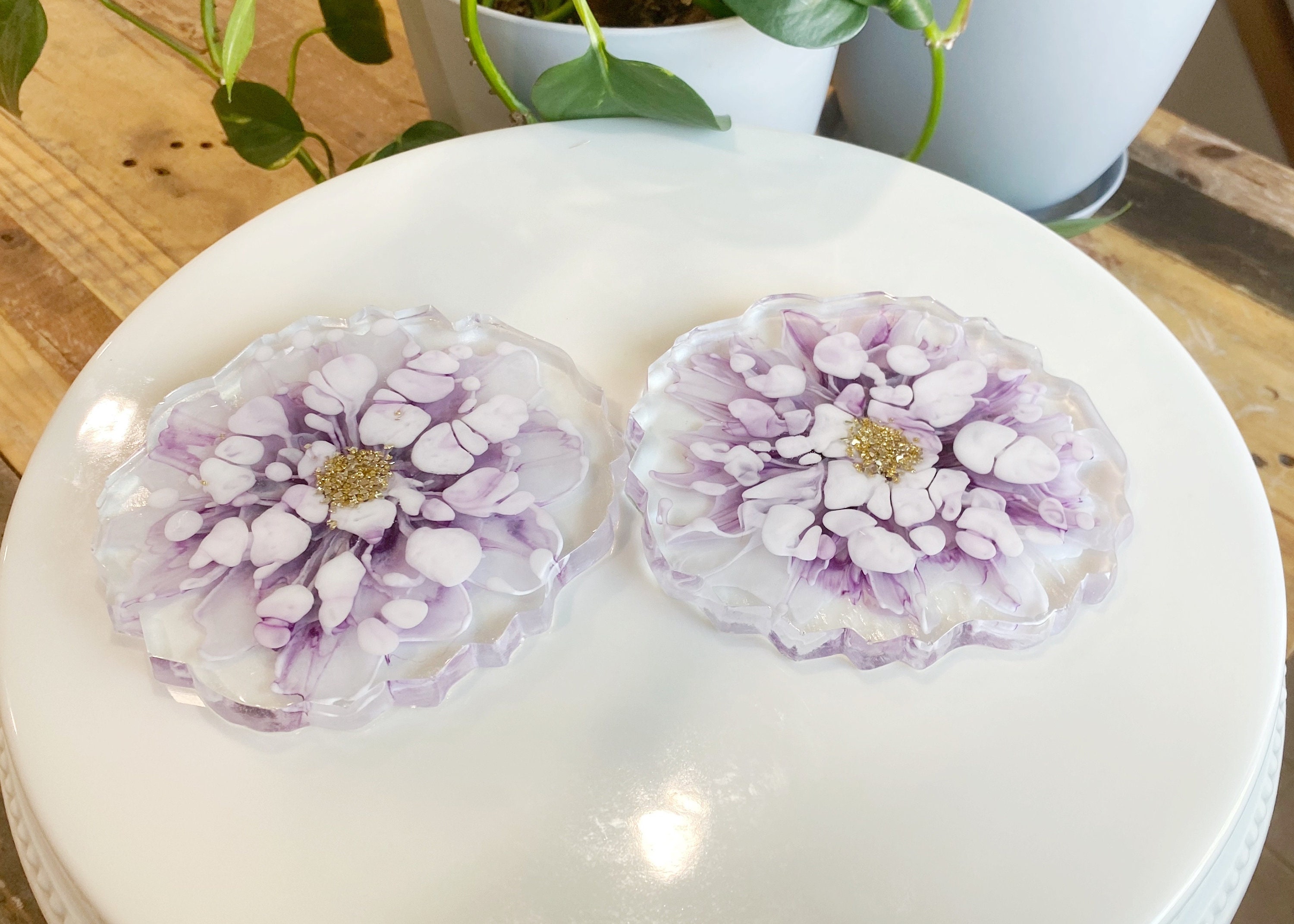 Flower Bloom Coasters Handmade Home Gift Resin Drink Coaster Home Decor ...
