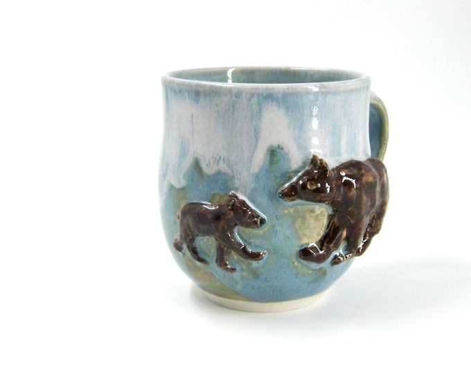Mug - Yellowstone Bears - Stoneware Pottery Hand-sculpted Wildlife ...