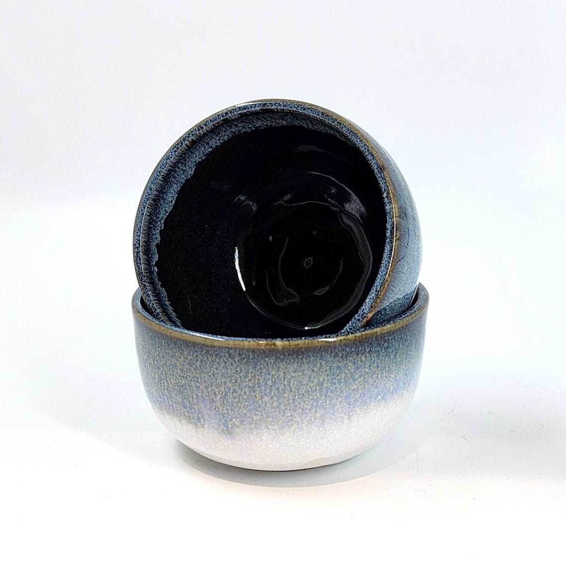 Two White and Black Creating Blue Yunomi - Wheel-thrown White Stoneware ...