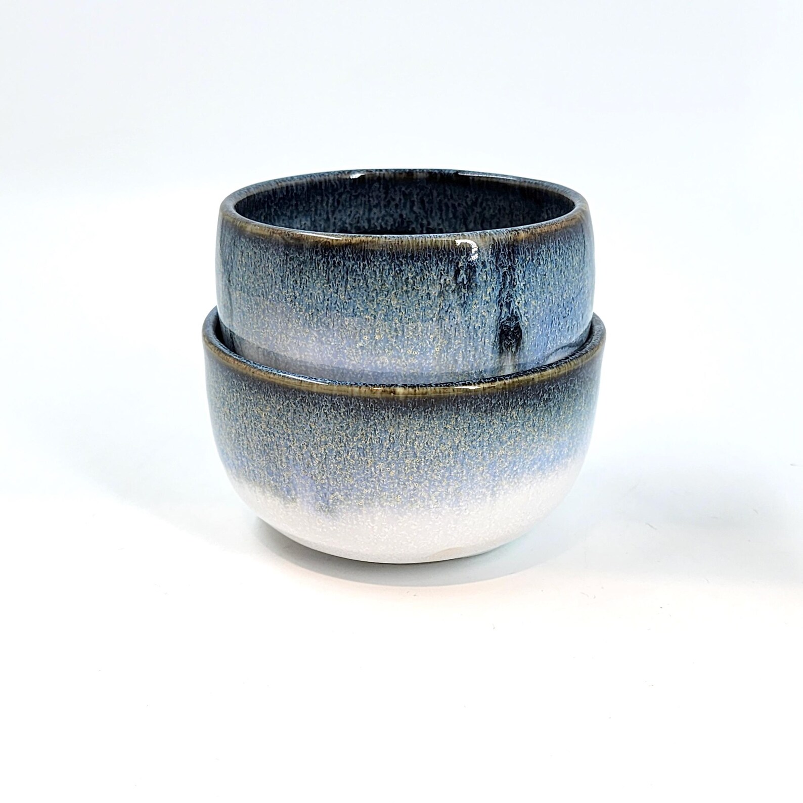 Two White and Black Creating Blue Yunomi - Wheel-thrown White Stoneware ...