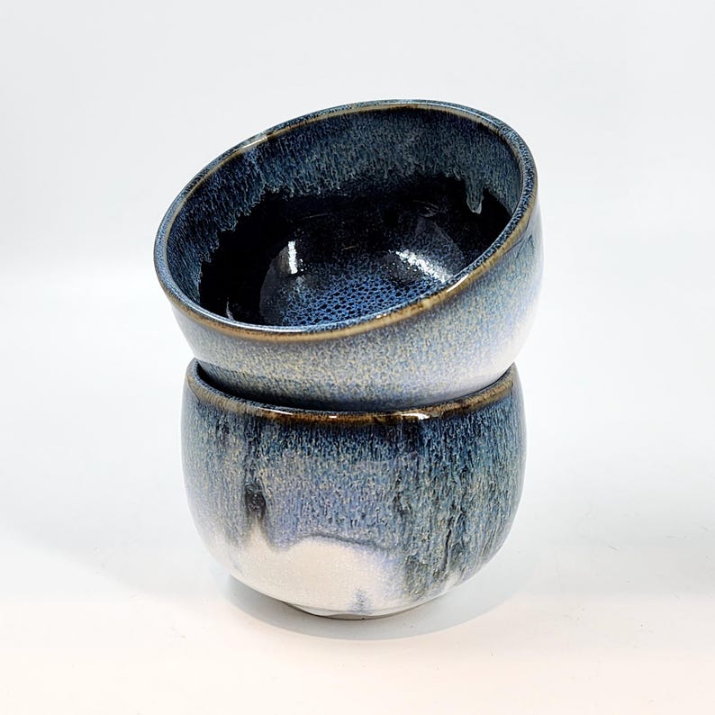 Two White and Black Creating Blue Yunomi - Wheel-thrown White Stoneware ...