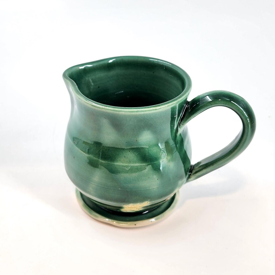 Maple Syrup Pitcher Dark Translucent Green Glaze With Leaf Images Wheel ...