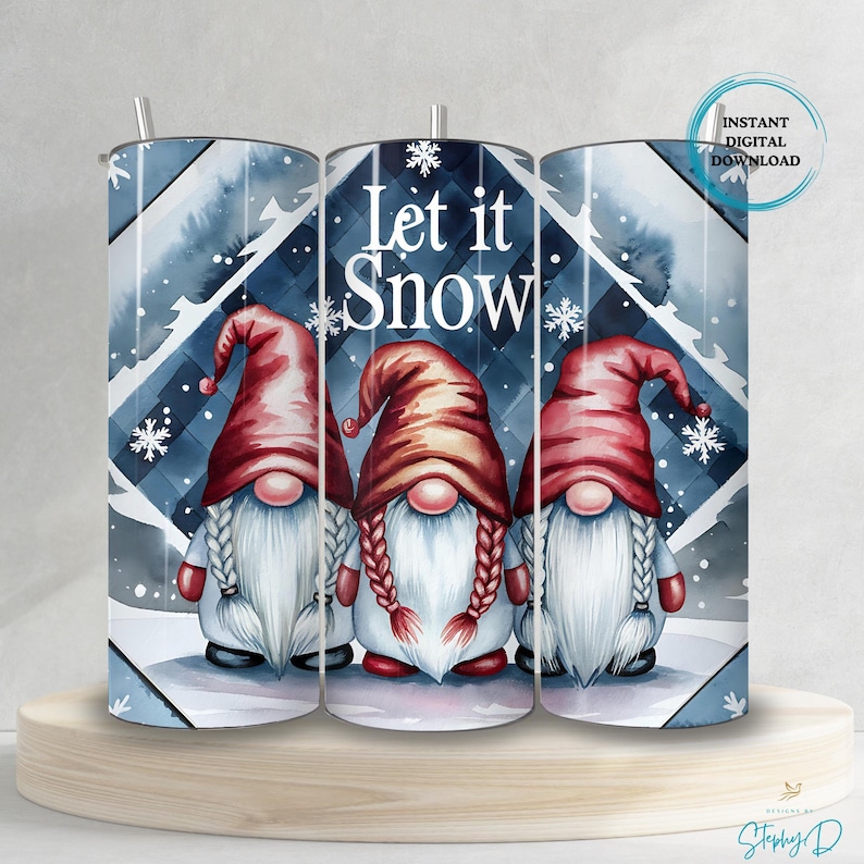 Xmas Gnomes Tumbler Wrap, Cute Christmas Gnomes, 20 Oz Skinny Seamless ...