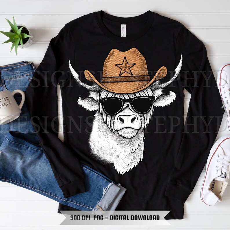 Highland Cow PNG, Funny Cow Design for Sublimation, Humorous Graphic ...