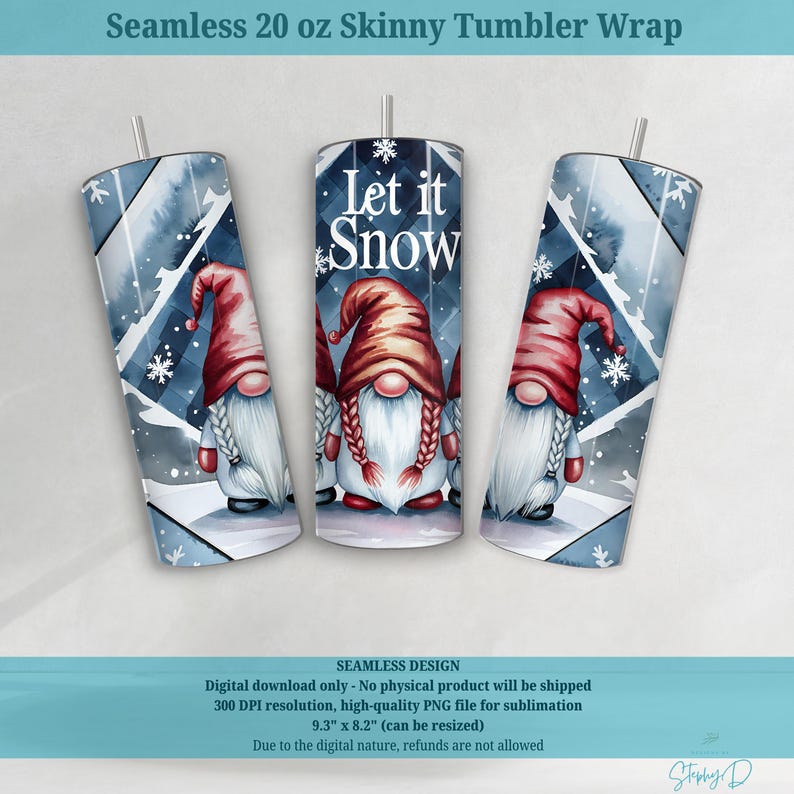 Xmas Gnomes Tumbler Wrap, Cute Christmas Gnomes, 20 Oz Skinny Seamless ...