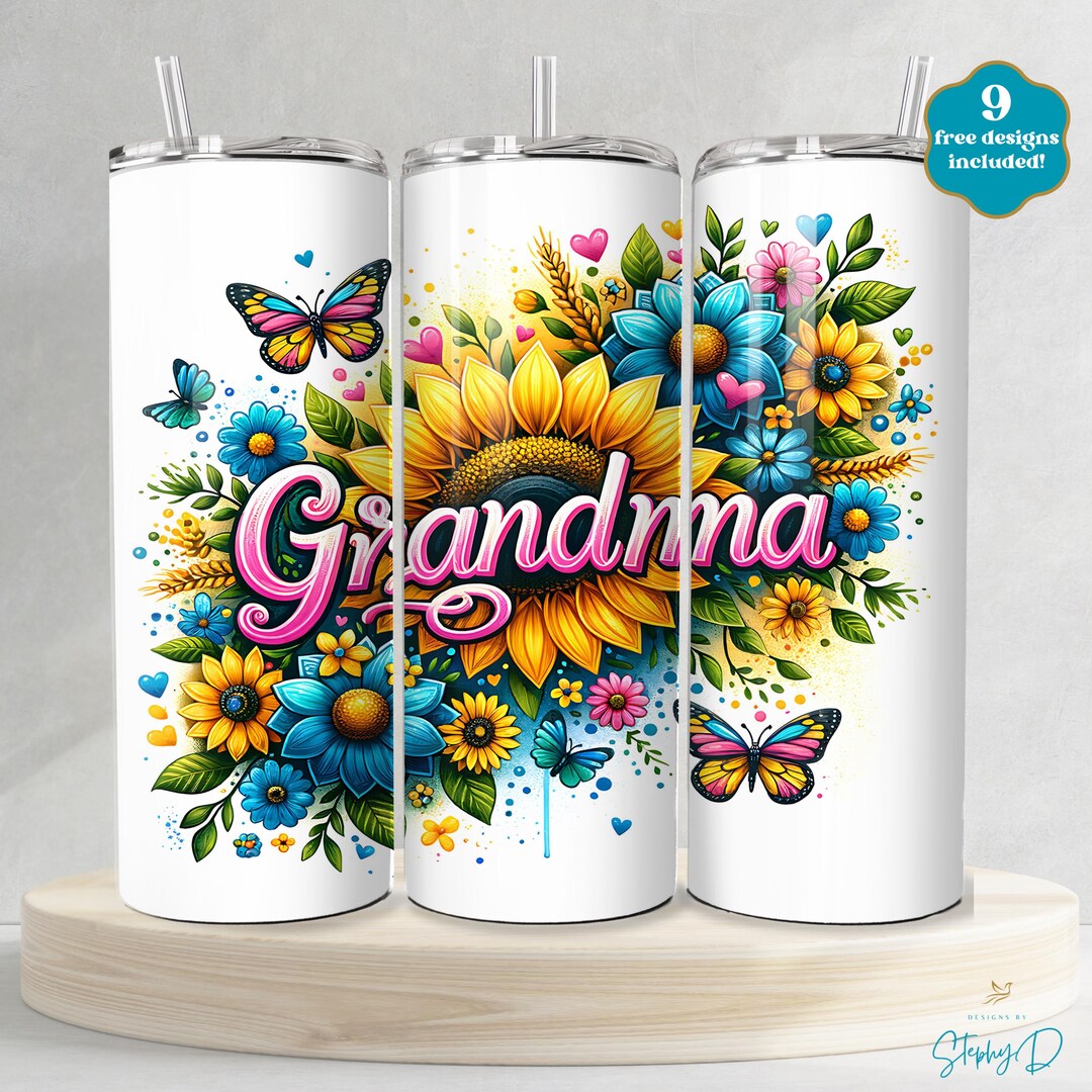 Grandmother Tumbler Wrap PNG, Meemaw, Grandma Design, Sunflower Floral ...