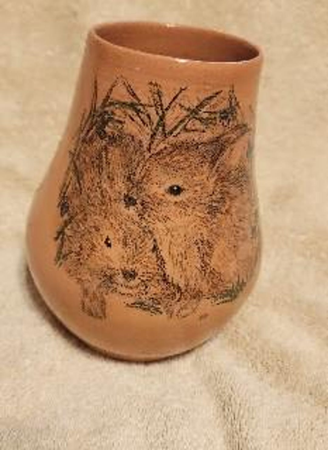 Handcrafted AB Pottery Vase With Adorable Woodland Bunnies Design ...
