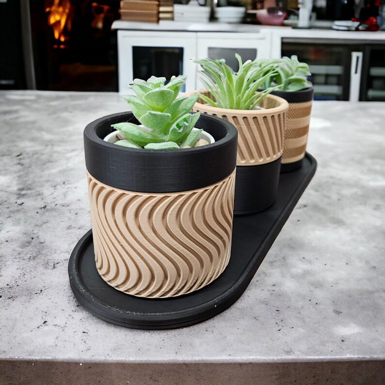 Modern 3-planter Set - 3d Printed Planter Cactus Succulent Monstera ...