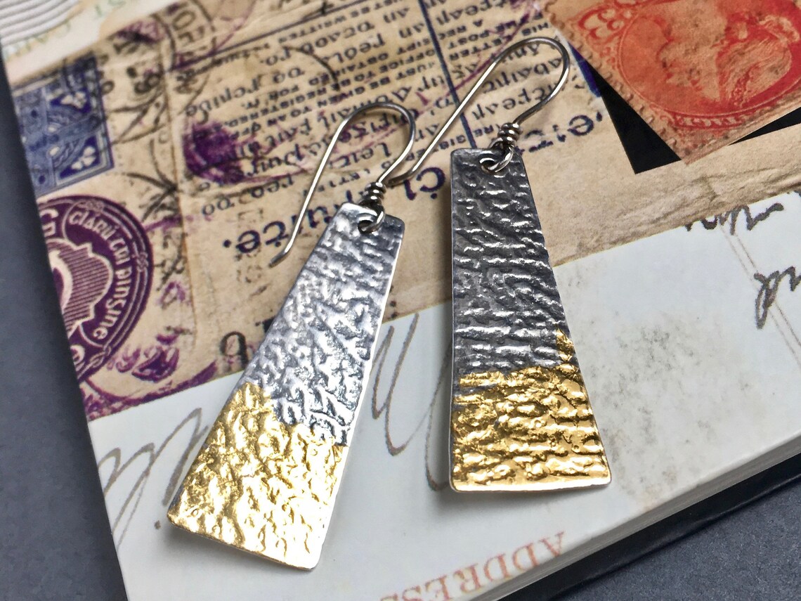 Keum Boo on Sterling Silver Long Slanted Rectangle Dangle - Etsy