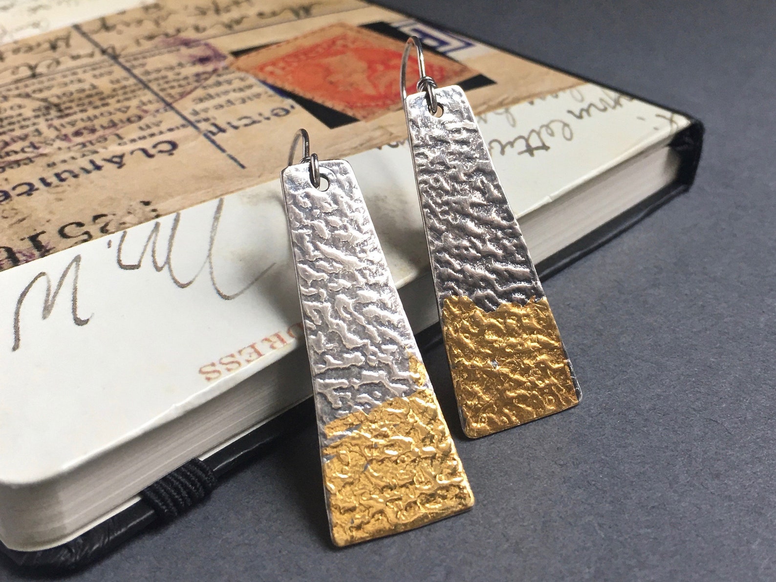 Keum Boo on Sterling Silver Long Slanted Rectangle Dangle - Etsy