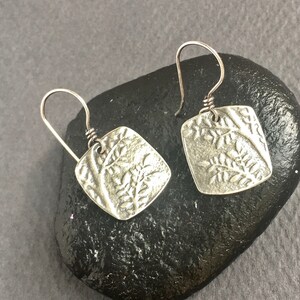 Silver Rounded Square With Textured Leaves Dangle Earrings - Etsy
