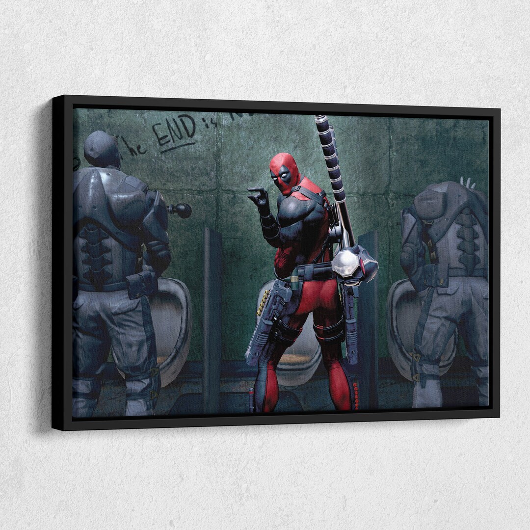 Deadpool Poster Bathroom Break Funny Canvas Wall Art Home Decor Framed ...
