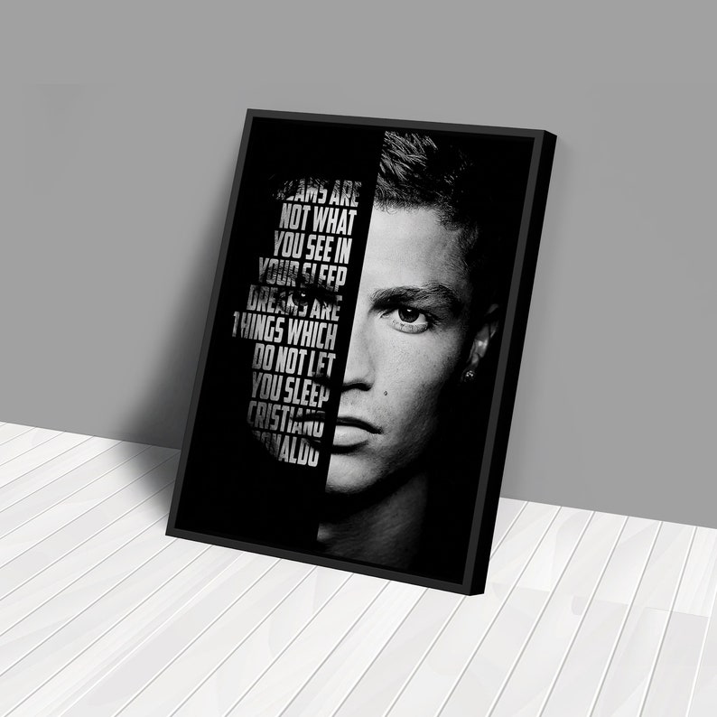 Cristiano Ronaldo Face Poster Motivational Quote Canvas Wall Art Home ...