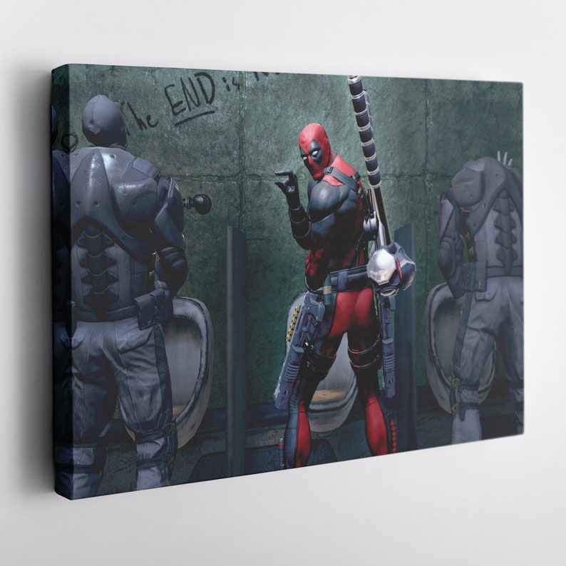 Deadpool Poster Bathroom Break Funny Canvas Wall Art Home Decor Framed ...