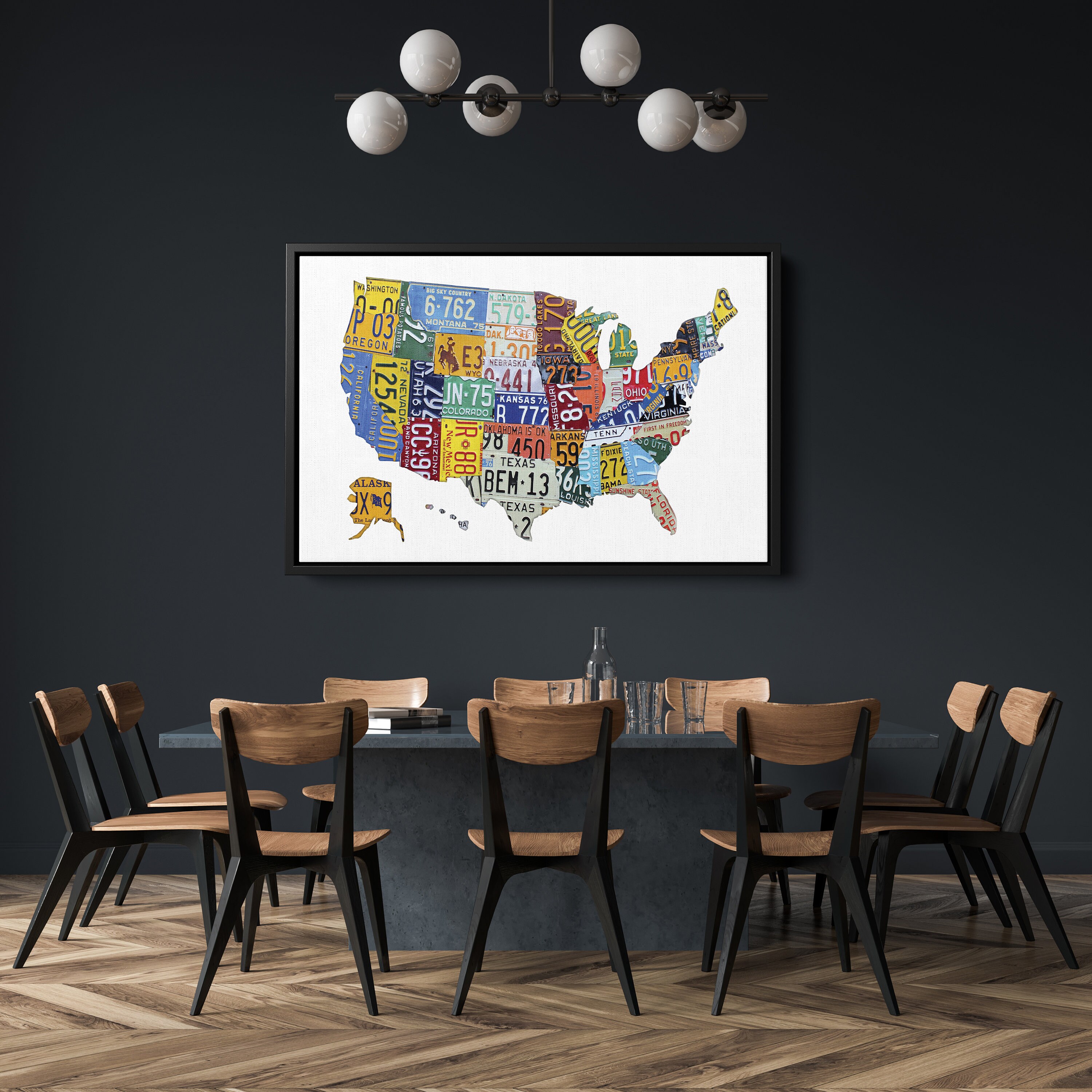 Design Turnpike License Plate Map USA Canvas Wall Art Home Decor Framed ...