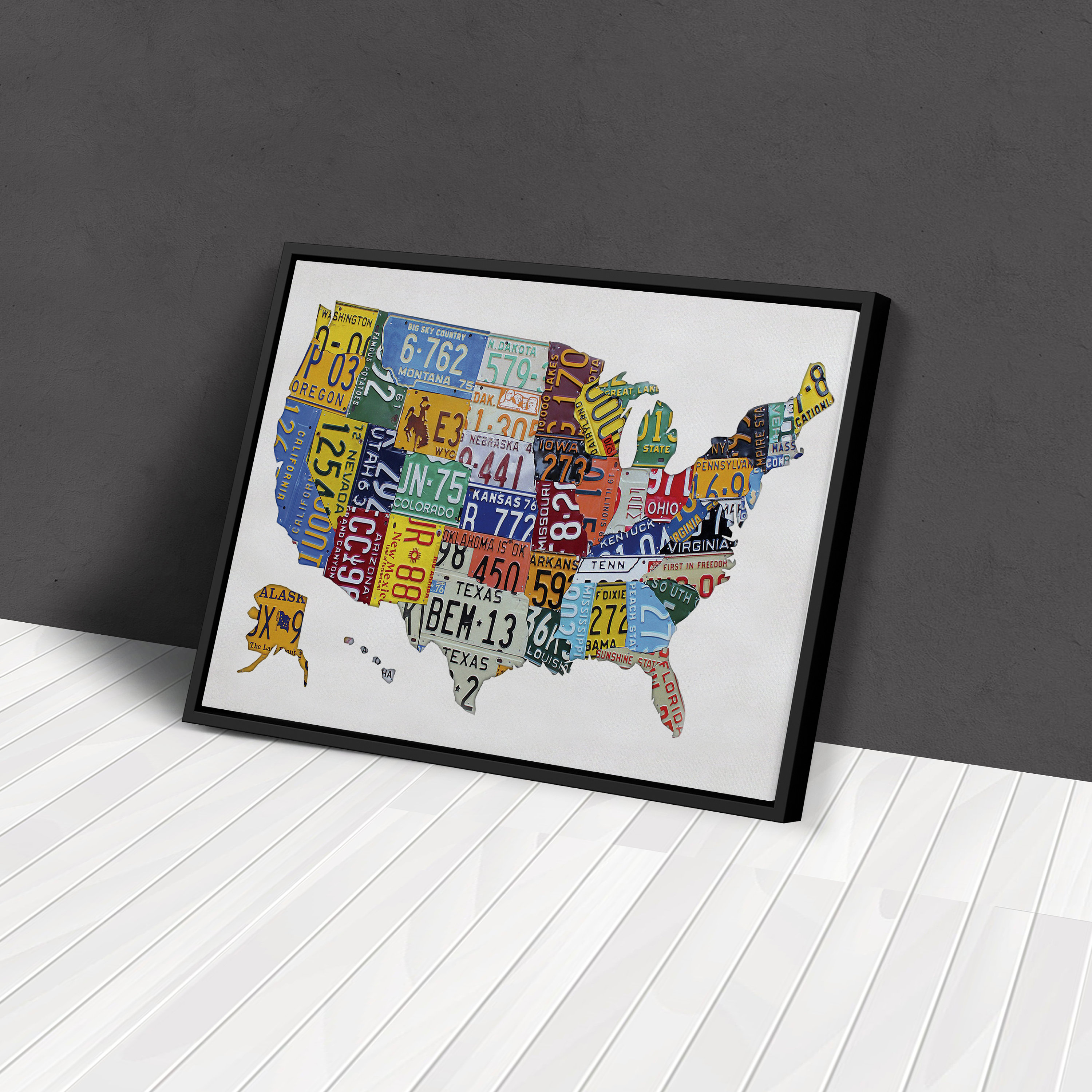 Design Turnpike License Plate Map USA Canvas Wall Art Home Decor Framed ...