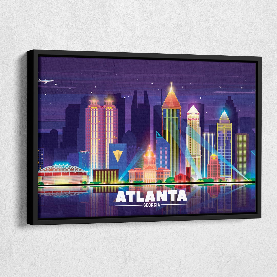 Atlanta georgia Night City Skyline Sky Background Canvas Wall Art Home ...